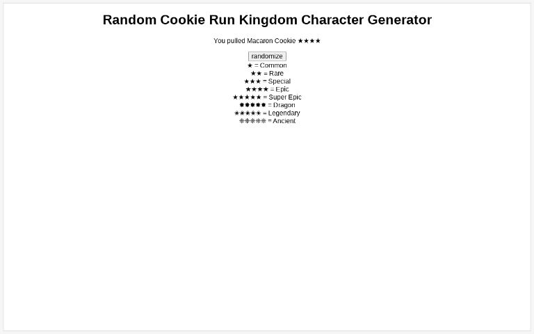 Random Cookie Run Kingdom Character Generator