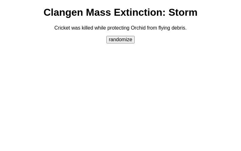 Clangen Mass Extinction: Storm ― Perchance Generator