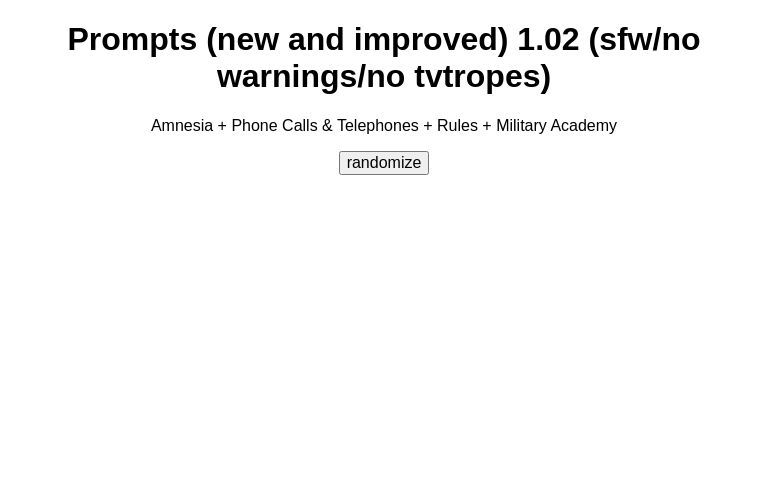 Prompts (new and improved) 1.02 (sfw/no warnings/no tvtropes) ― Perchance Generator