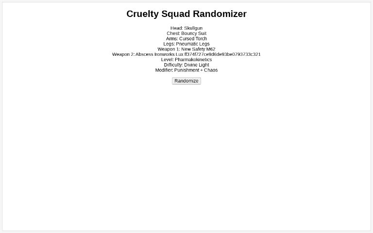 Cruelty Squad Randomizer ― Perchance Generator