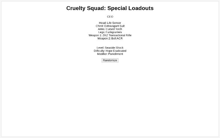 Cruelty Squad: Special Loadouts ― Perchance Generator
