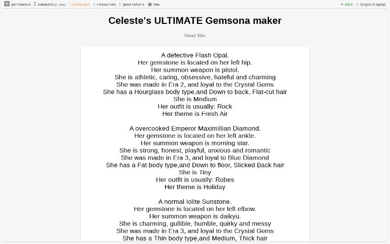 Celeste's ULTIMATE Gemsona maker ― Perchance Generator