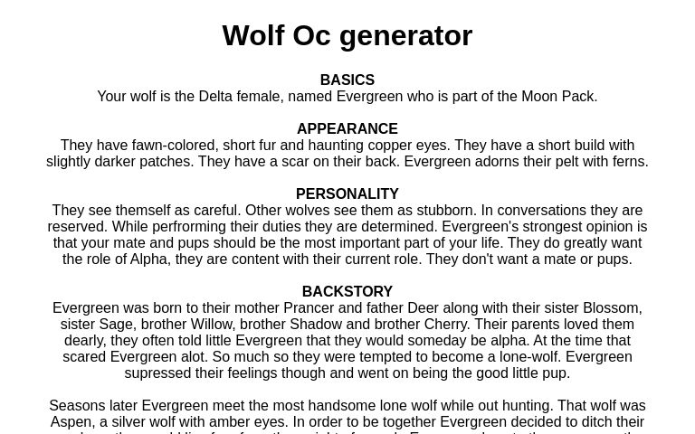 Wolf Oc generator