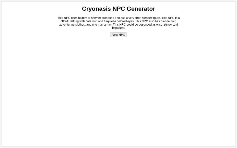 Cryonasis NPC Generator