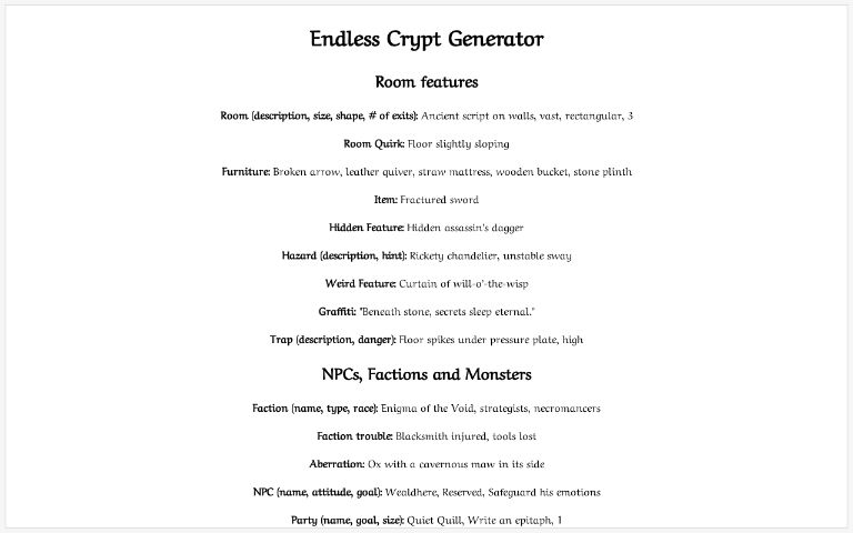Endless Crypt Generator