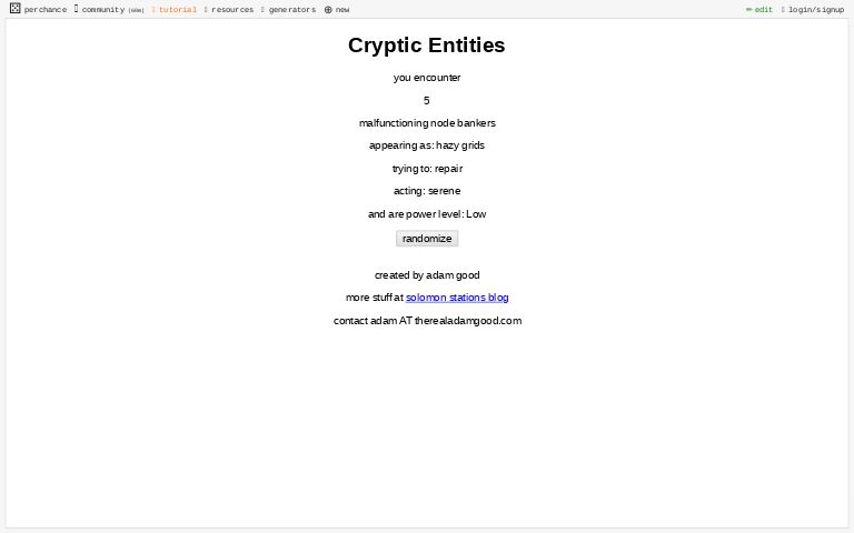 Cryptic Entities ― Perchance Generator