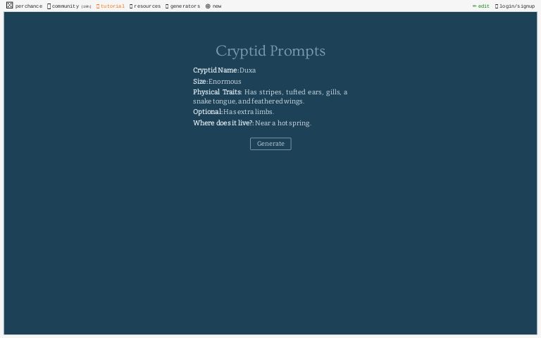 Cryptid Prompts ― Perchance Generator