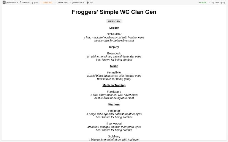 Froggers' Simple WC Clan Gen