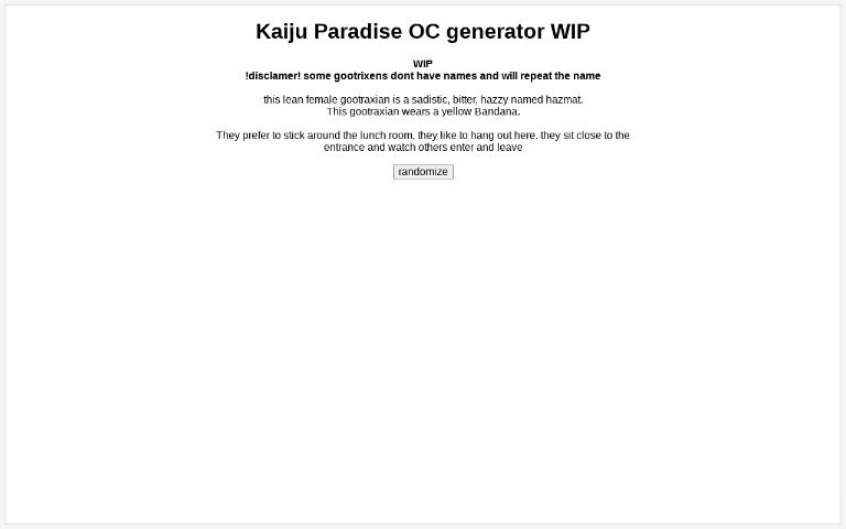 Kaiju Paradise OC generator WIP
