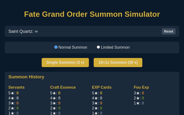 Fate Grand Order Summon Simulator ― Perchance Generator