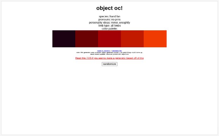 object oc! ― Perchance Generator