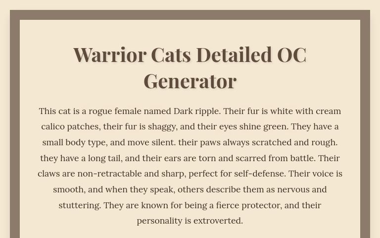 Warrior Cats Detailed OC Generator