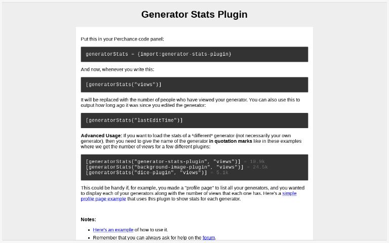 Generator Stats Plugin