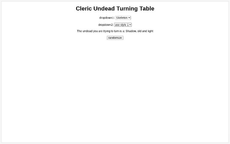 Cleric Undead Turning Table ― Perchance Generator