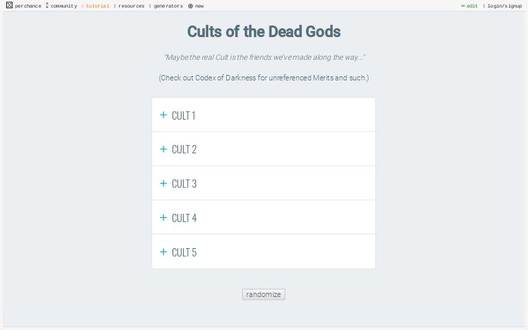 Cults of the Dead Gods ― Perchance Generator