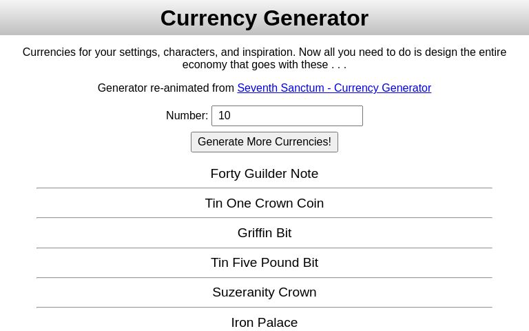 Currency Generator - Re-animated from Seventh Sanctum