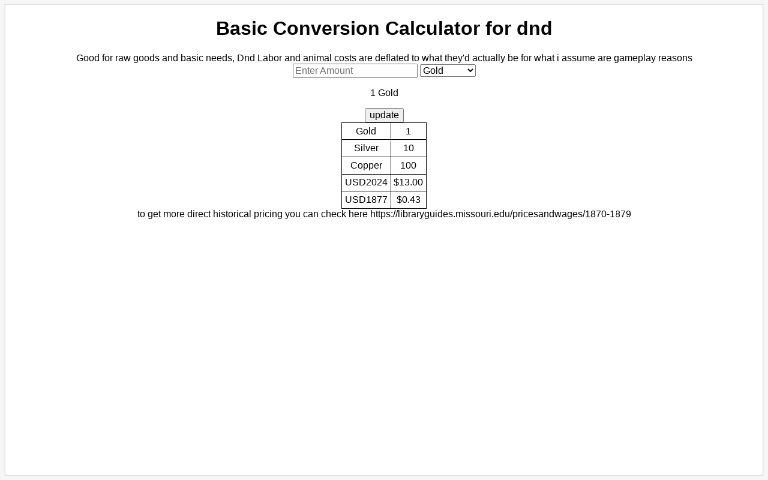 Basic Conversion Calculator for dnd ― Perchance Generator