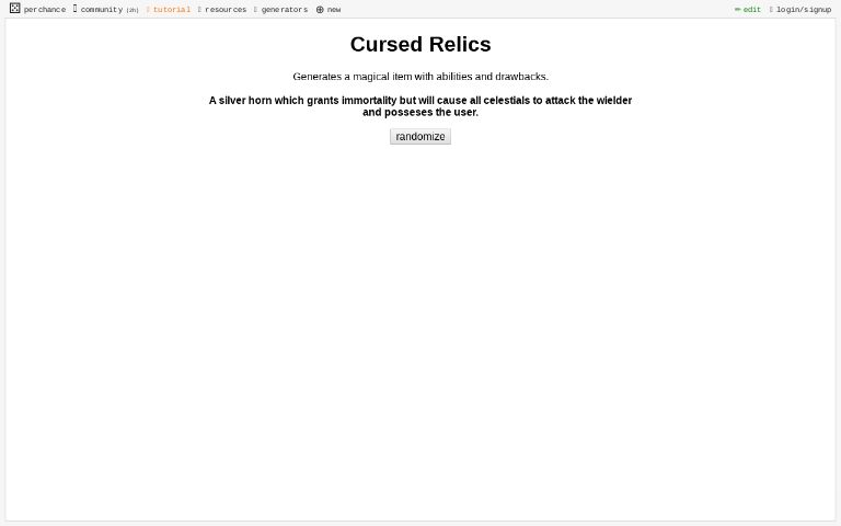Cursed Relics ― Perchance Generator