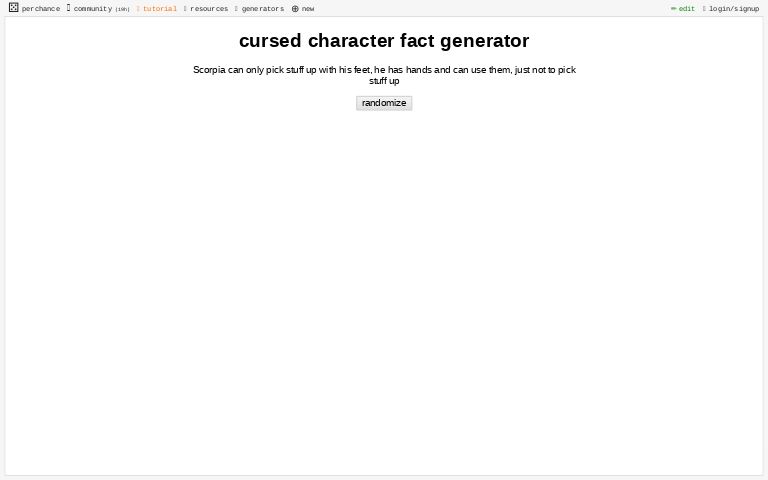 cursed character fact generator