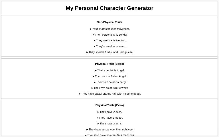 My Personal Character Generator