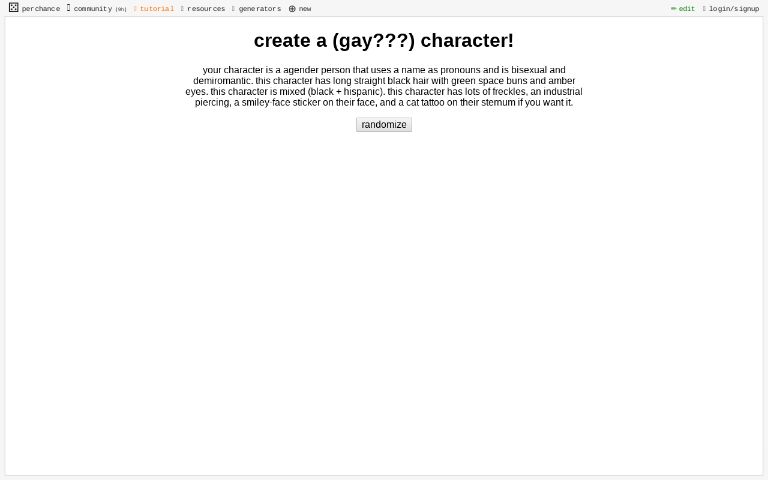 create a (gay???) character! ― Perchance Generator