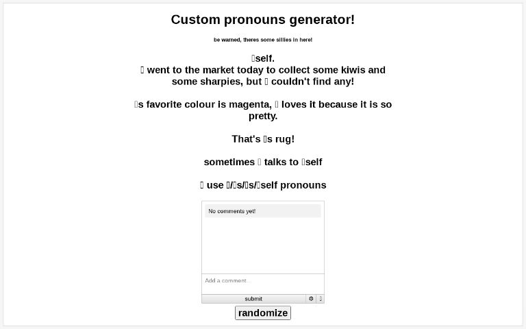 Custom pronouns generator!