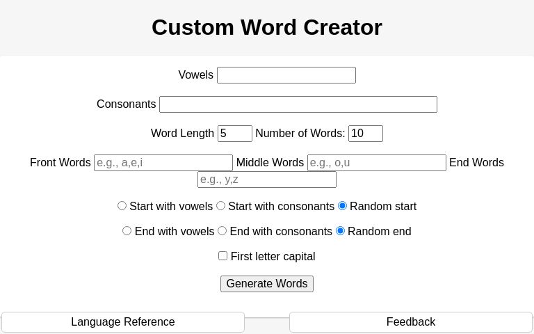 Custom Word Creator ― Perchance Generator