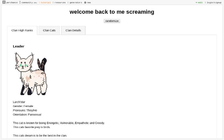 welcome back to me screaming ― Perchance Generator