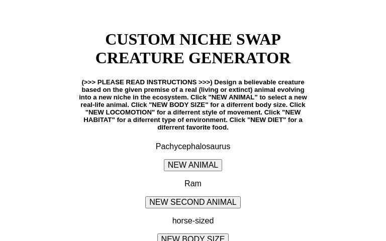 CUSTOM NICHE SWAP CREATURE GENERATOR
