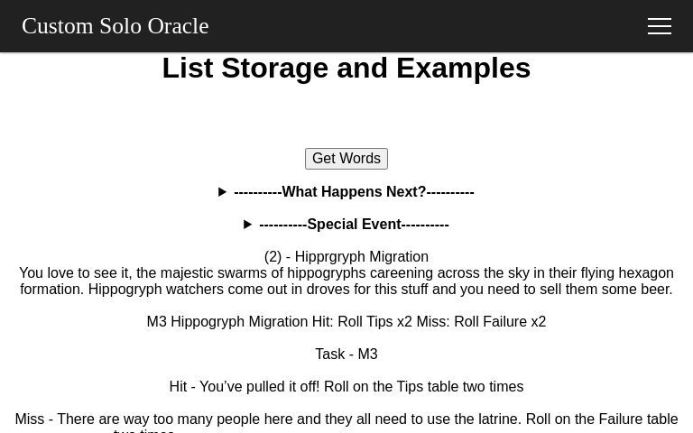 List Storage and Examples ― Perchance Generator
