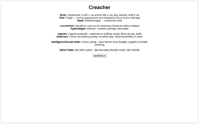 Creacher ― Perchance Generator