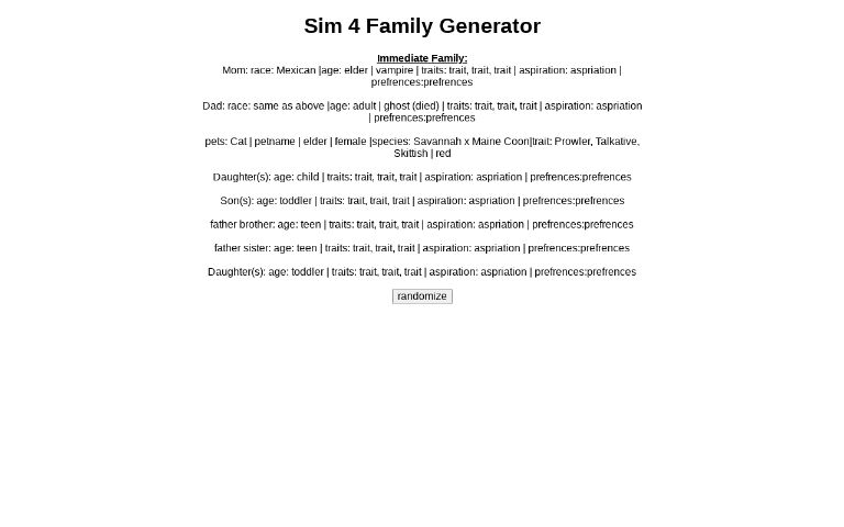Sim 4 Family Generator