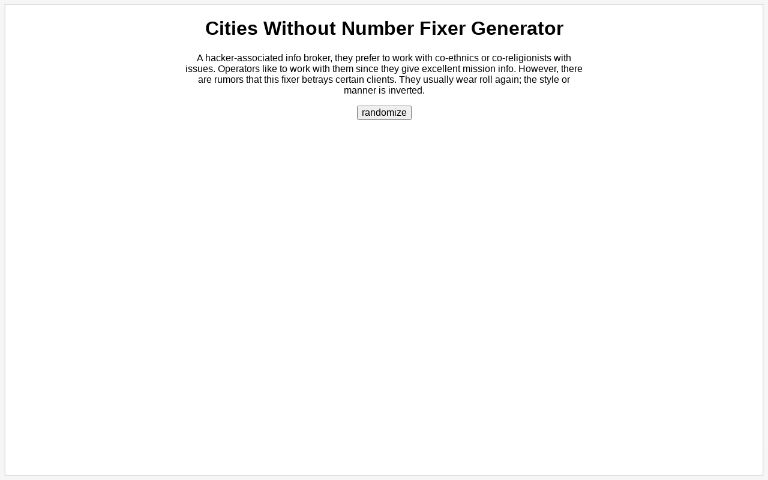 Cities Without Number Fixer Generator