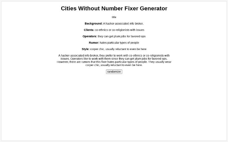Cities Without Number Fixer Generator