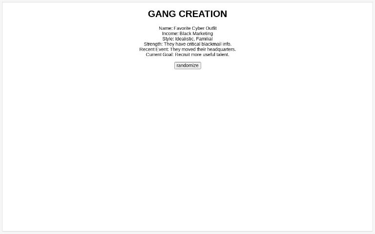 GANG CREATION ― Perchance Generator