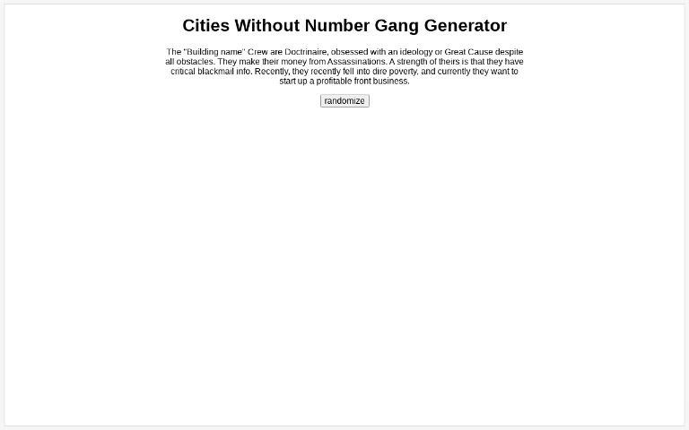 Cities Without Number Gang Generator