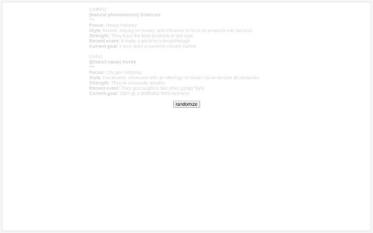 Cwn Megacorps Gangs ― Perchance Generator