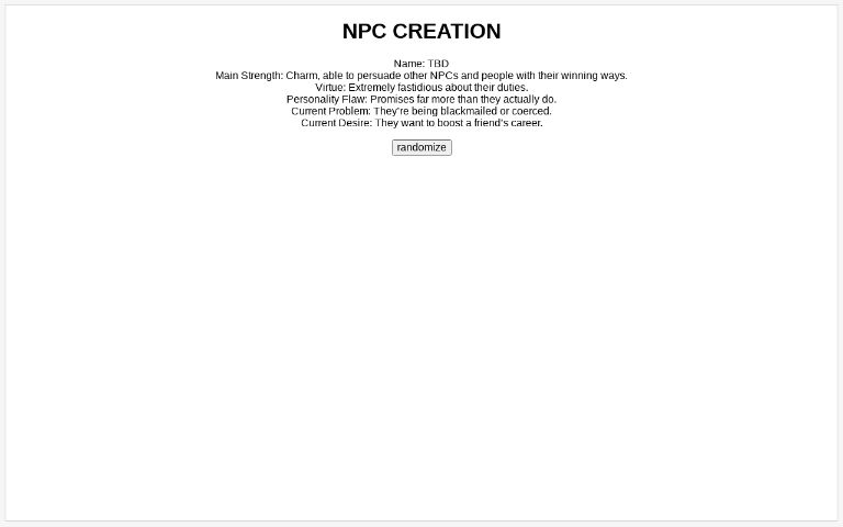 NPC CREATION ― Perchance Generator