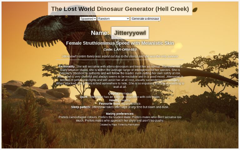 The Lost World Dinosaur Generator (Hell Creek)
