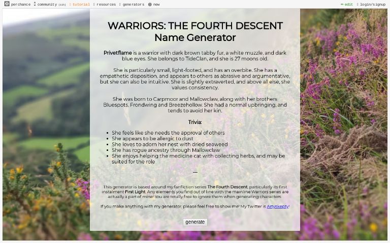 WARRIORS: THE FOURTH DESCENT Name Generator