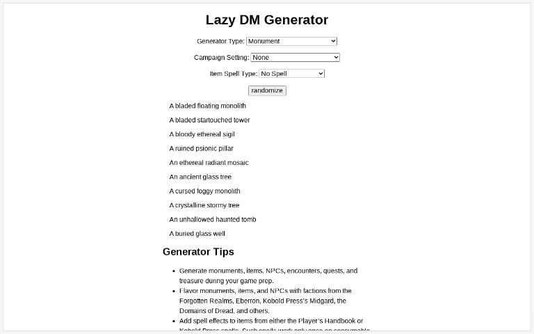 Lazy DM Generator
