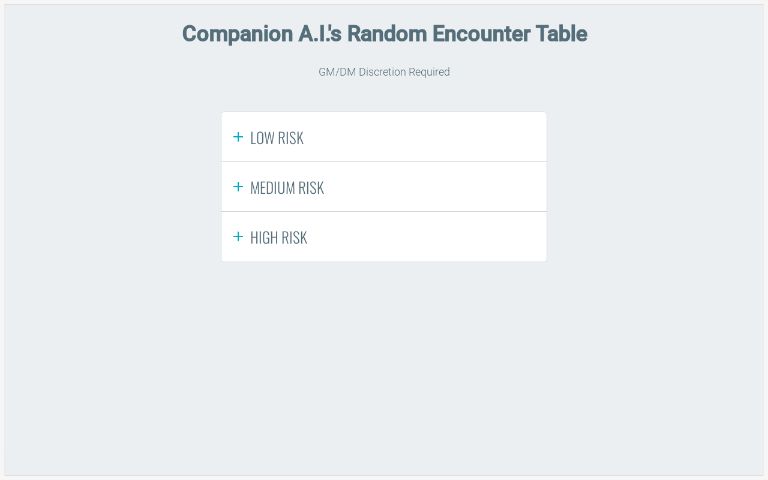 Companion A.I.'s Random Encounter Table ― Perchance Generator