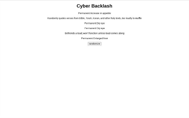 Cyber Backlash ― Perchance Generator