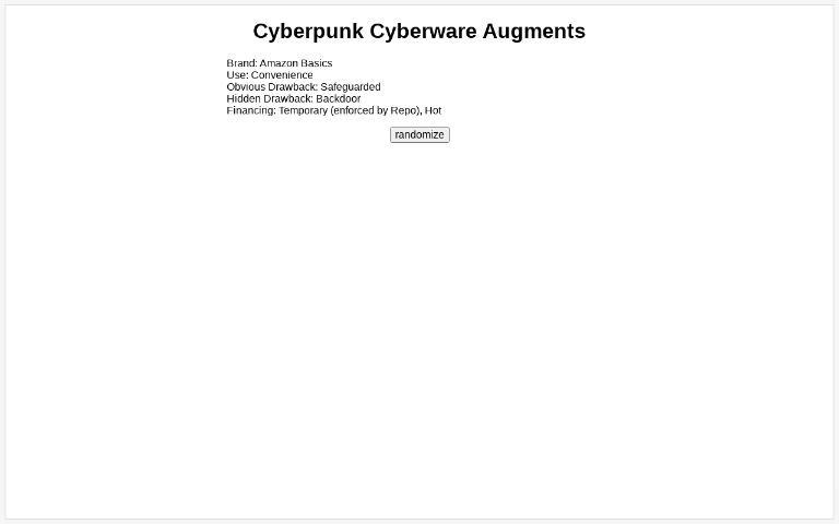 Cyberpunk Cyberware Augments ― Perchance Generator
