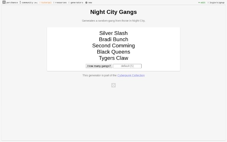 Night City Gangs ― Perchance Generator