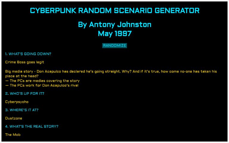 CYBERPUNK RANDOM SCENARIO GENERATOR
