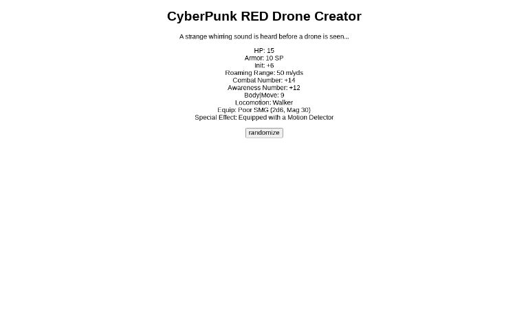 CyberPunk RED Drone Creator ― Perchance Generator