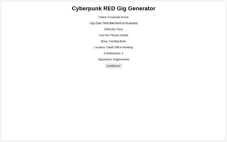 Cyberpunk RED Gig Generator