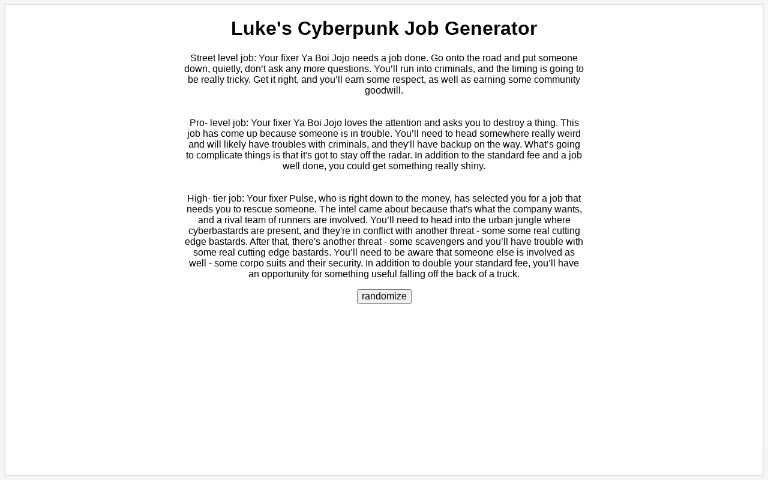 Luke's Cyberpunk Job Generator