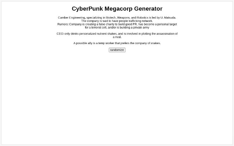 CyberPunk Megacorp Generator